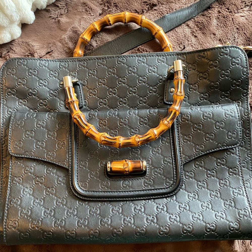 Gucci Guaccisima Brief Bag Laptop Authentic Bamboo - Gem